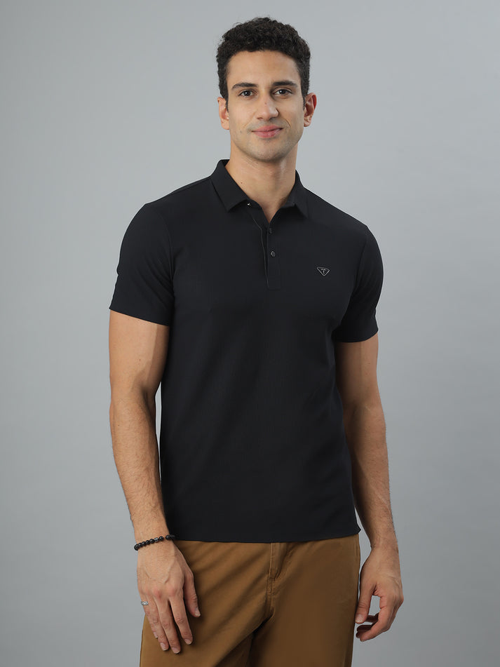 Black Ribbed Polo Tshirt – Bluence